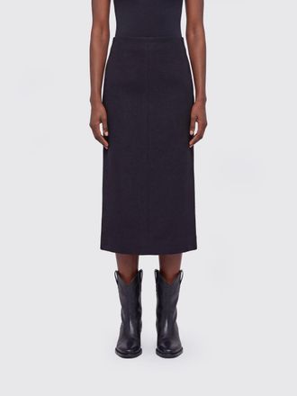 Jil Sander Jupe crayon midi taille haute en laine et soie avec fente arri&egrave;re