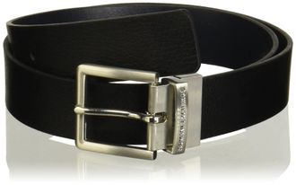 A|X Armani Exchange Herren Schmaler Ledergürtel Gürtel, Schwarz/Marineblau/Schwarz/Marineblau, 30