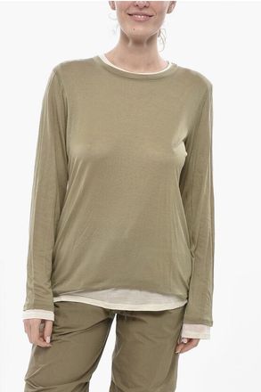 Vince Long-Sleeve Crewneck T-Shirt with Contrast Trim size L