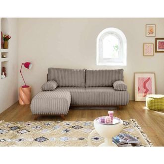 Best Mobilier Bestmobilier - Cristal - 3-sitzer sofa - schlaffunktion und bettkasten und puff - gro&szlig;er geripptem cord - taupe