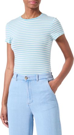 Vero Moda Damen Vmines Fiona O-Neck Top VMA Noos T-Shirt 10300882, Porcelain Blue/Stripes:Snow White,M