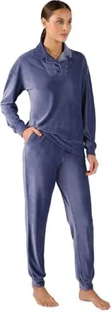 Damart Pyjama Thermolactyl en Velours côtelé Femme Bleu Taille 34-36 (XS)
