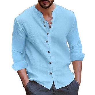 Generic T-shirt graphique pour homme d&eacute;contract&eacute; printemps et automne en coton chemise col chemise &agrave; manches longues chemise cardigan pour homme chemise robe 