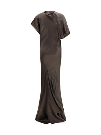 Rick Owens Womens Seb Dress With Pull-On Styling Dark Dust Cupro Long