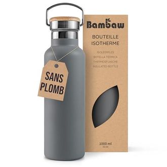 Bambaw Gourde Isotherme 1l, Bouteille dEau Grise, Gourde 1l Inox, Gourde Sport, Bouteille Thermique - Gris Anthracite