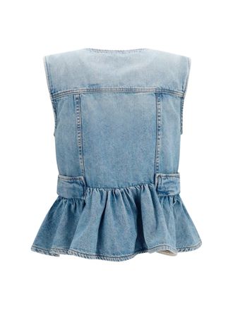 Ganni Womens Denim Vest Light Blue Vintage Cotton Tops Top