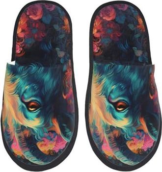 Generic Chaussons Femme Homme Imprimé Chèvre Fleuri Coloré Chaussons DIntérieur Lavable Doux Pantoufle, Pour Femmes, Mariage, Fête, L