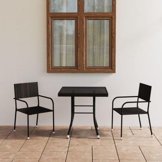 vidaXL Ensemble &agrave; d&icirc;ner de jardin 3 pcs R&eacute;sine tress&eacute;e Noir