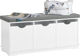 SoBuy Banc de Rangement avec 3 Cubes et Coussin Rembourré, Banquette dEntrée Confortable en mdf avec Coffres en Bambou 100x36x46 cm, Charge 120 kg, Blanc