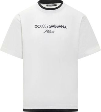Dolce & Gabbana Homme, Tops, Blanc, Taille: XL T-shirt avec logo brod&eacute;