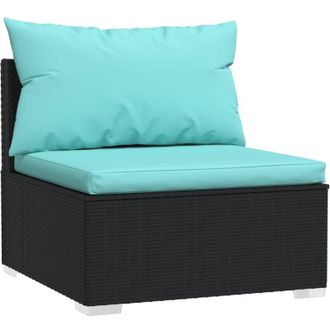 vidaXL Garten-Mittelsofa mit Kissen Schwarz Poly Rattan - Vidaxl