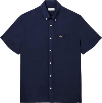 Lacoste Homme, Chemises, Bleu, Taille: M/L Camicia di Lino a Maniche Corte