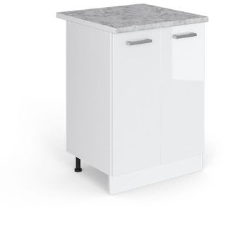 Vicco Meuble bas de cuisine R-Line, Blanc Haute brillance, 60 cm, pt Marbre