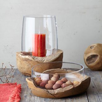 Leonardo home24 Schale inkl. Teaksockel Terra 28 x 11 x 28cm Durchsichtig