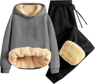 Generico Combinaison dhiver pour femme de sport en polaire chaude compl&egrave;te en molleton avec fermeture &eacute;clair &agrave; capuche et pantalon en velours complet 2 pi&egrave;ces 