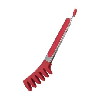 Generic Nudelzange aus Edelstahl mit Silikonspitzen, rutschfeste Servierzange f&uuml;r Nudeln, Spaghetti, K&uuml;che, Kochen, Backen, Grillutensilien (Red, 25.7x5.8cm)