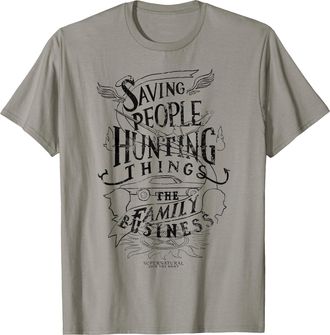 SuperNatural Herren T-Shirt Grau S V-Neck Kurzarm Klassische Passform 100% Cotton Tierdruck Horror Business