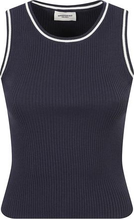 Max Mara Femme, Tops, Bleu, Taille: 38 FR Haut en maille c&ocirc;tel&eacute;e