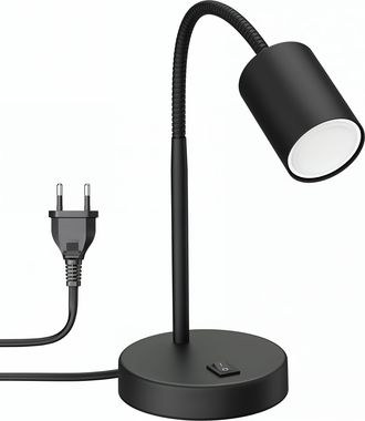 LEDs Com Tischleuchte WAIKA mit Schwanenhals und Schalter schwarz matt, inkl. GU10 LED Lampe (warmwei&szlig;, 4,914W, 450lm, 100&deg;)