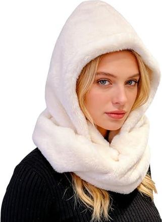Lina & Lily &Eacute;charpe Tube &agrave; Capuche en Fausse Fourrure pour Femme Hiver (Blanc)