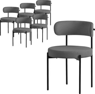 ML Design ML-Design Esszimmerst&uuml;hle 6er Set, K&uuml;chenstuhl aus Teddystoff Grau, Wohnzimmerstuhl mit R&uuml;ckenlehne, Polsterst&uuml;hle mit schwarzen Metallbeinen, Lounges