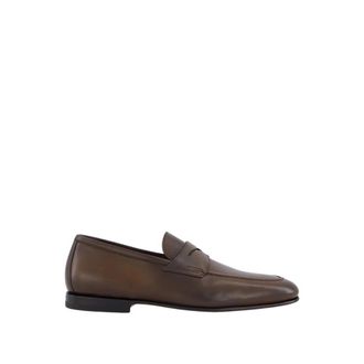Santoni Polished Brown Leather Penny Loafers - - Shoes - Herren - Braun - 40 1/2 EU