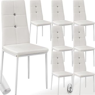 TecTake Tectake - Lot de 8 chaises avec strass avec rev&ecirc;tement en cuir synth&eacute;tique blanc