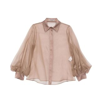 D.exterior Femme, Blouses et Chemises, Brun, Taille: 42 FR Button Balloon-Sleeve Shirt