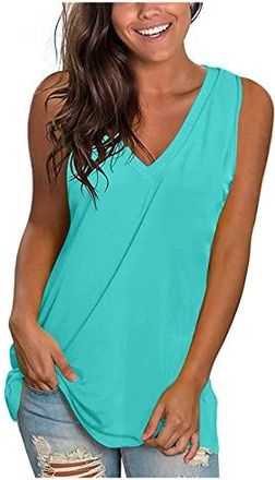 Generic RLEHJN D&eacute;bardeur Long Femme Pas Cher Camisole sans Manche Col en V Tank Top Couleur Unie Casual Ample Gilet D&eacute;contract&eacute; Sport Jogging Respirant Plage 