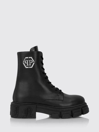 Philipp Plein Bottes de combat en cuir de veau monogramme avec logo Hexagon