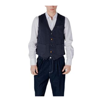 Gianni Lupo &Auml;rmelloser Button-Up Gilet mit Taschen - - Jackets - Herren - Blau - S