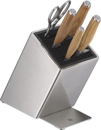 WMF Grand Gourmet Messerblock mit Messerset 6teilig, Messer Holzgriff, Made in Germany, 4 Messer geschmiedet, Olivenholzgriff, Messer geschmiedet, Schere,