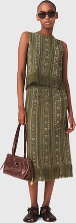 Maje Strickrock Mit Strassblumen - Khaki - Maje