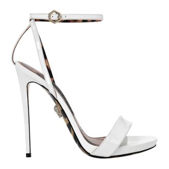 Philipp Plein Femme, Chaussures, Blanc, Taille: 36 EU Sandales &agrave; Talons Hauts en Cuir Verni L&eacute;opard