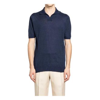 Lardini Baumwoll-Leinen-Strickpolo - - Tops - Herren - Blau - XL