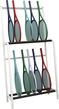 Generic Doppellagiger Sport-Badmintonschl&auml;gerhalter Mit Rollen, Bietet Platz for 26 Schl&auml;ger, Robuster Metallst&auml;nder for Tennisschl&auml;ger Und Geigen(White)