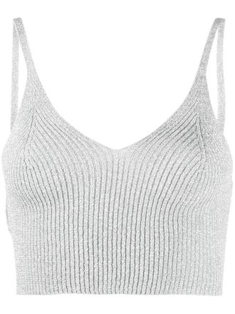 Alberta Ferretti caraco nervur&eacute; &agrave; col v - Argent