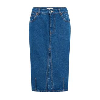 Marine Serre Mond Laser Denim Midi Rock Blau - - Skirts - Damen - Blau - M