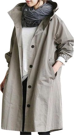 Generic Regenmantel Damen Wasserdicht Herbst Regenjacke Lang Locker Parka Windjacke Trenchcoat Outdoorjacke Übergangsjacke Große Größen,Grau,L