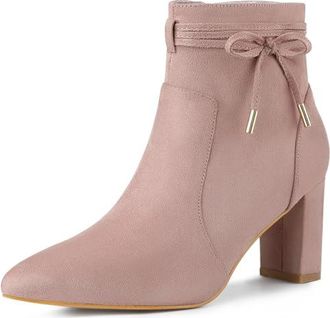 Allegra K Bottines à bout pointu à talon bloc et fermeture éclair pour femme, Rose poussière., 39 EU