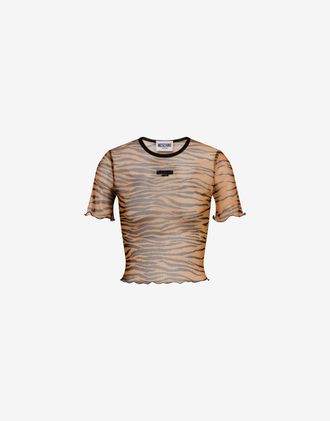 Moschino T-shirt court en tulle imprimé - Marron