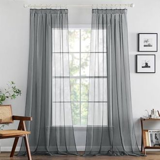 Miulee Rideaux Voilage Galon Fronceur Transparents Salon Fenetre Rideau et Draperies Int&eacute;rieurs Voilages Cuisine Maison Chambre Gris Fonc&eacute; Tige de Poche 140 