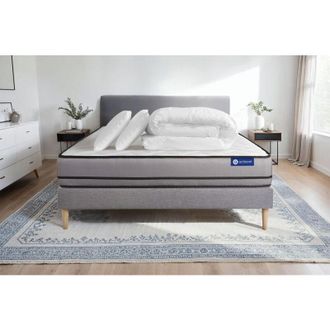 Actisom Komplettpaket Bett - Matratze 180x200 cm + Boxspringbett mit Lattenrost (im Set) + 2 Kopfkissen + Bettdecke - Actilatex Night
