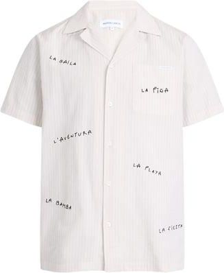 Maison Labiche Chemise droite col cubain brod&eacute;e en coton et lin