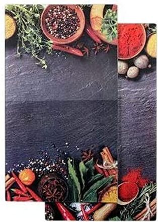 axentia Glas-Schneidbrett-Set in Steinoptik mit farbigem Aufdruck, 2-teilig