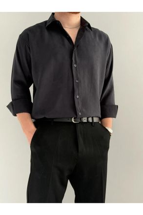 Trendyol MAN Herren Schwarz Einfarbig Lang Regular Fit Hemden