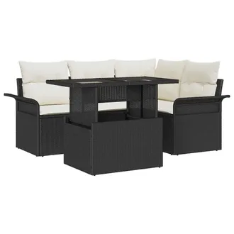 vidaXL Vidaxl - Set Divano Da Giardino Con Cuscino 5 Pcs Nero Poly Rattan