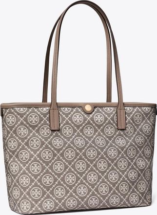 Tory Burch Damen Kleine Tote Bag aus beschichtetem Jacquard mit T-Monogramm und Rei&szlig;verschluss