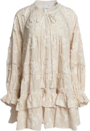 Weili Zheng Femme, Robes, Beige, Taille: 38 FR Robe Tablier Courte en Mousseline Brod&eacute;