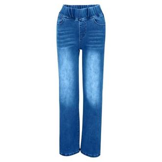 Generic Jean baggy pour femme - Jambes droites - Taille haute - Stretch - Jean Boyfriend Y2K - &Eacute;l&eacute;gant et vintage - Couleur unie - Streetwear - Long - Confort